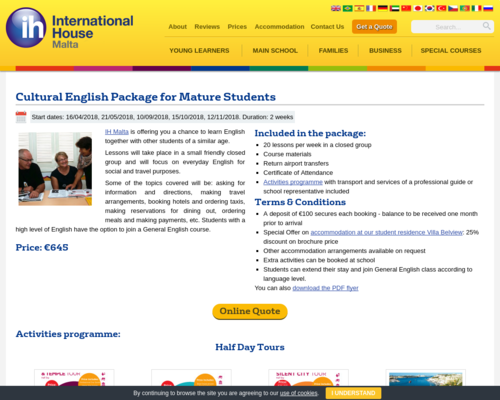 Cultural English Package for Mature Students (50+) in Malta